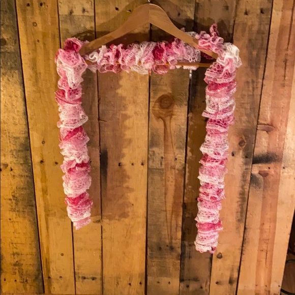 Accessories | Handmade Euc Ruffled Pink And White Long Scarf | Poshmark